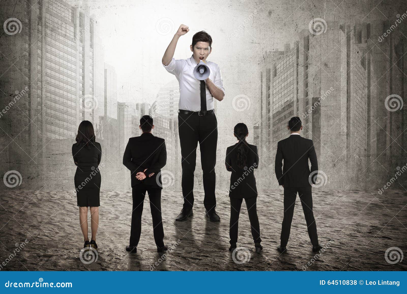 Business Leader Command His Subordinate Using Megaphone Stock Photo ...