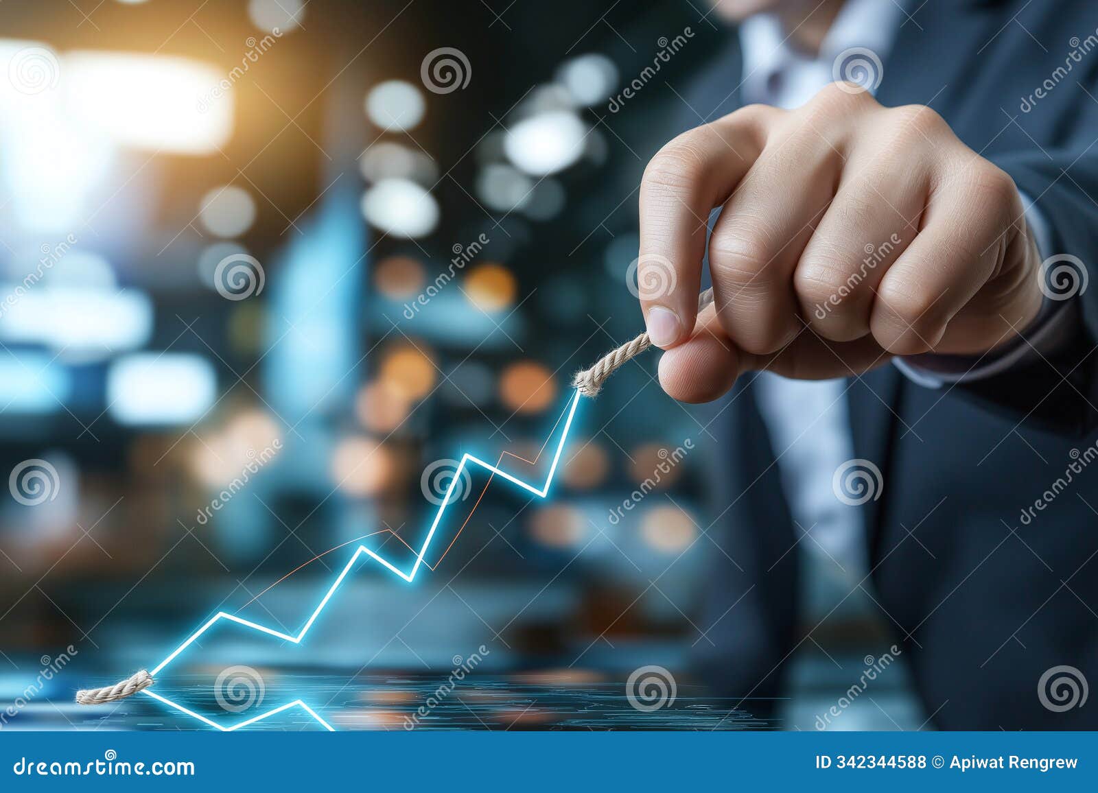 Business Leader is Depicted Pulling Rising Graph Line, Symbolizing ...