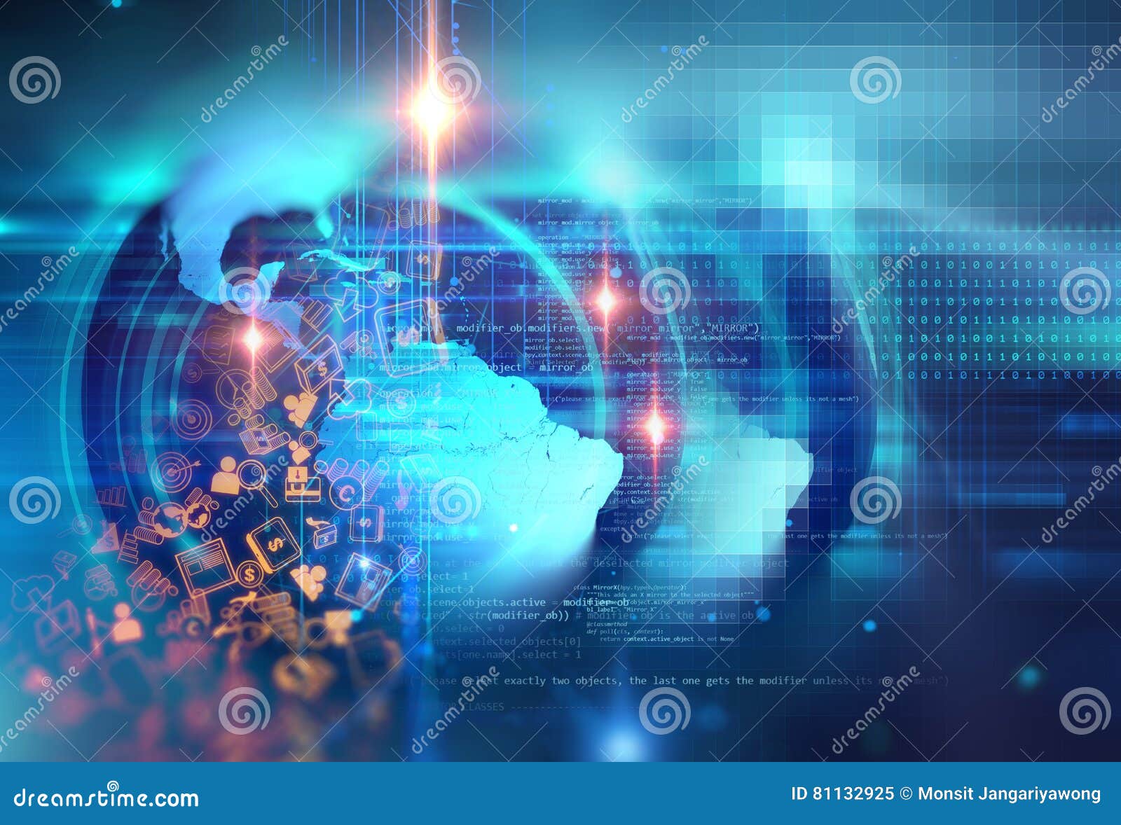 Business and Learning Icon on Blue Earth Technology Background Stock ...