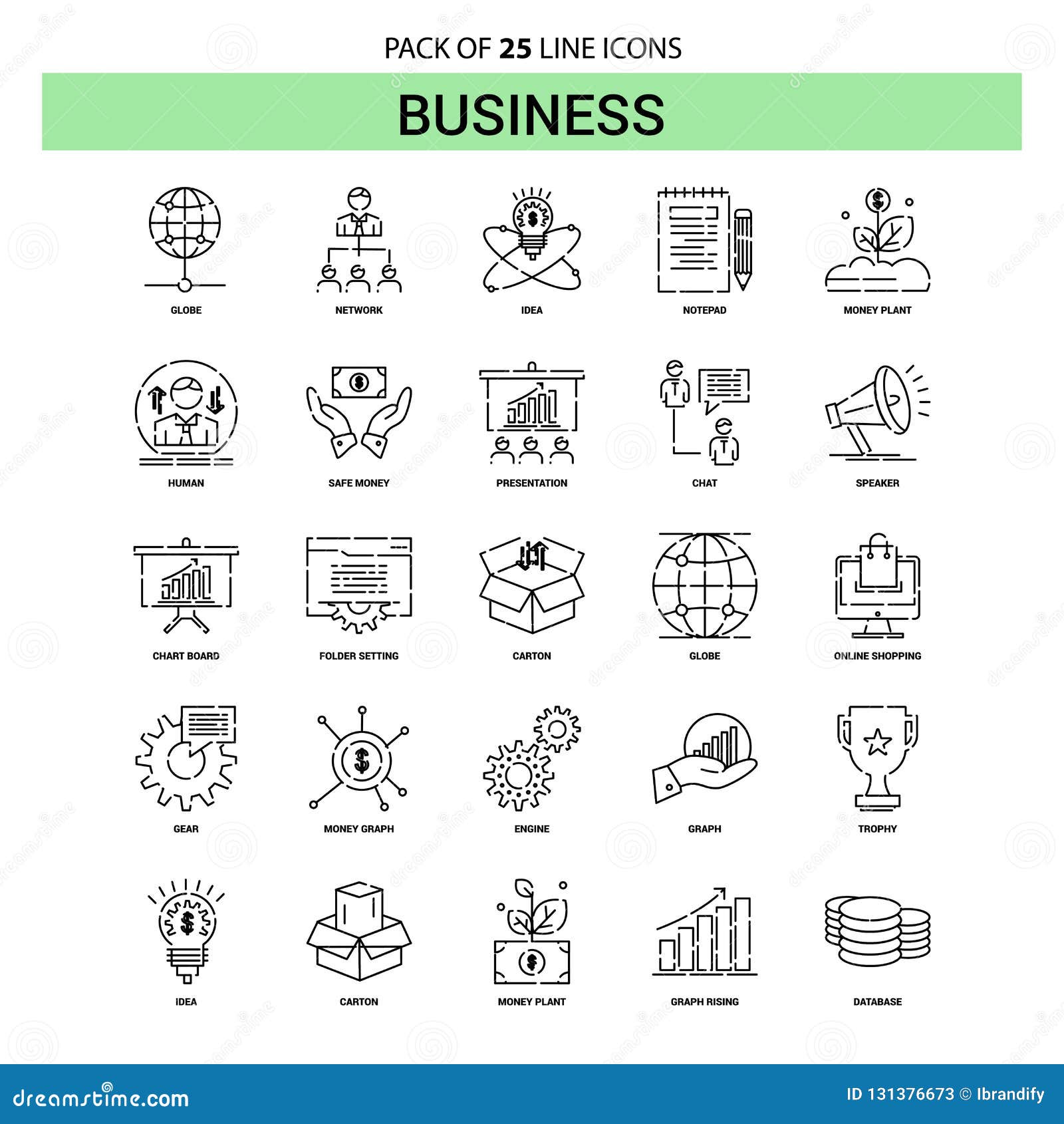 Business Line Icon Set - 25 Dashed Outline Style Stock Vector ...