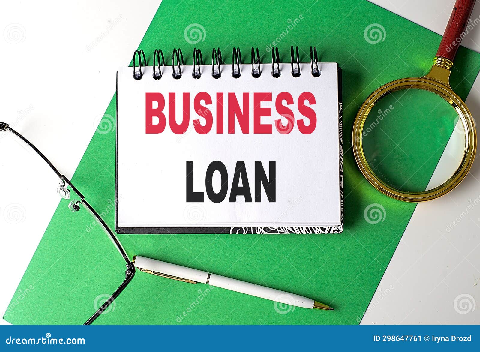 BUSINESS LOAN Text on Notebook on Green Paper Stock Image - Image of ...