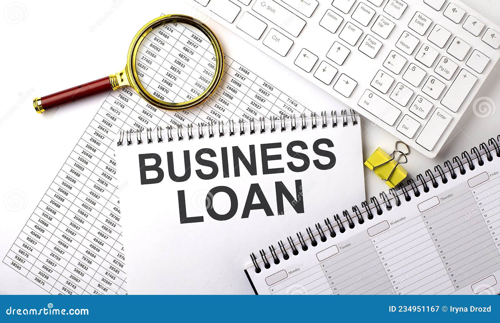 BUSINESS LOAN Text Written on Notebook on the Chart with Keyboard and ...