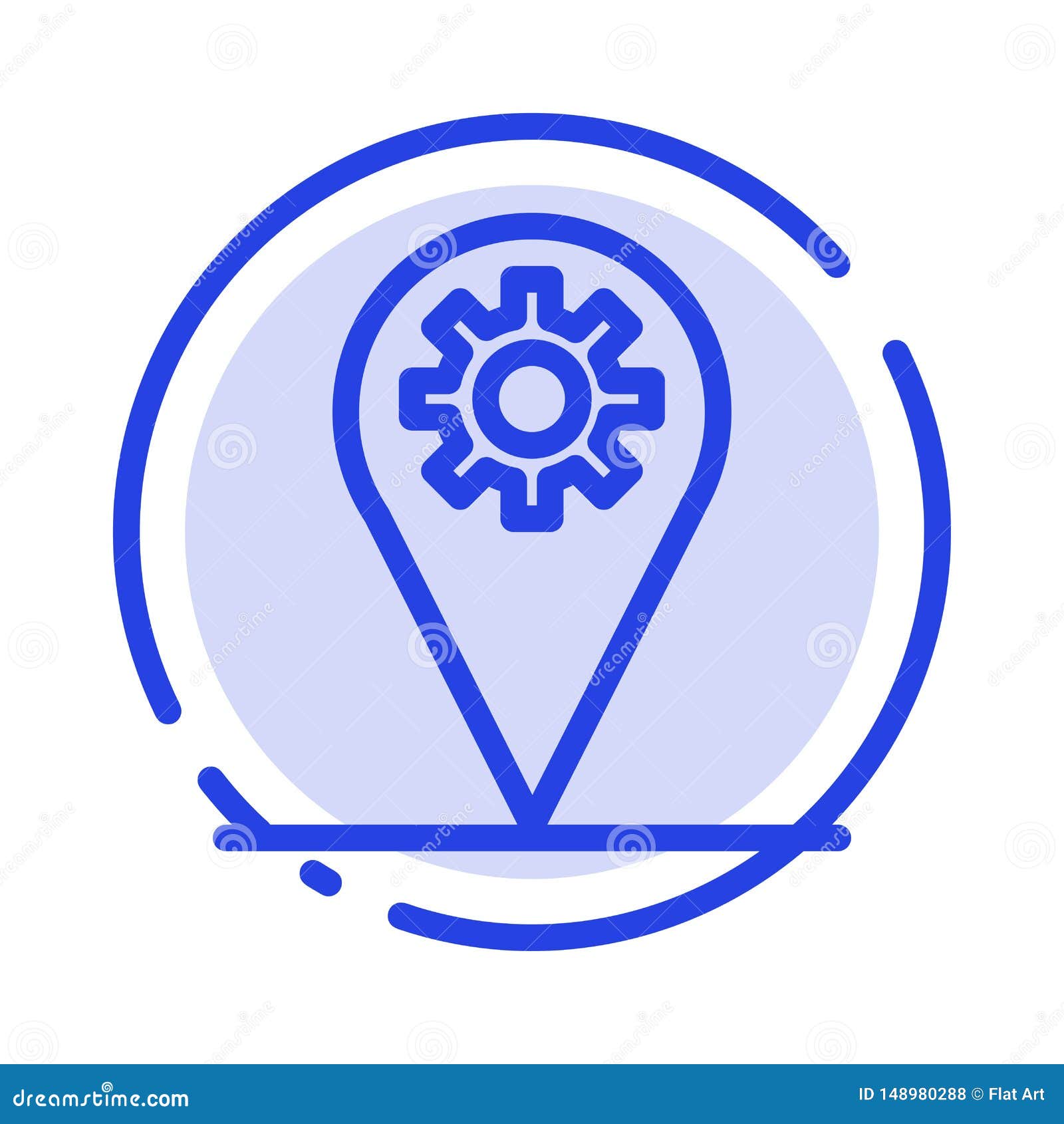 Business, Location, Map, Gear Blue Dotted Line Line Icon Stock Vector ...