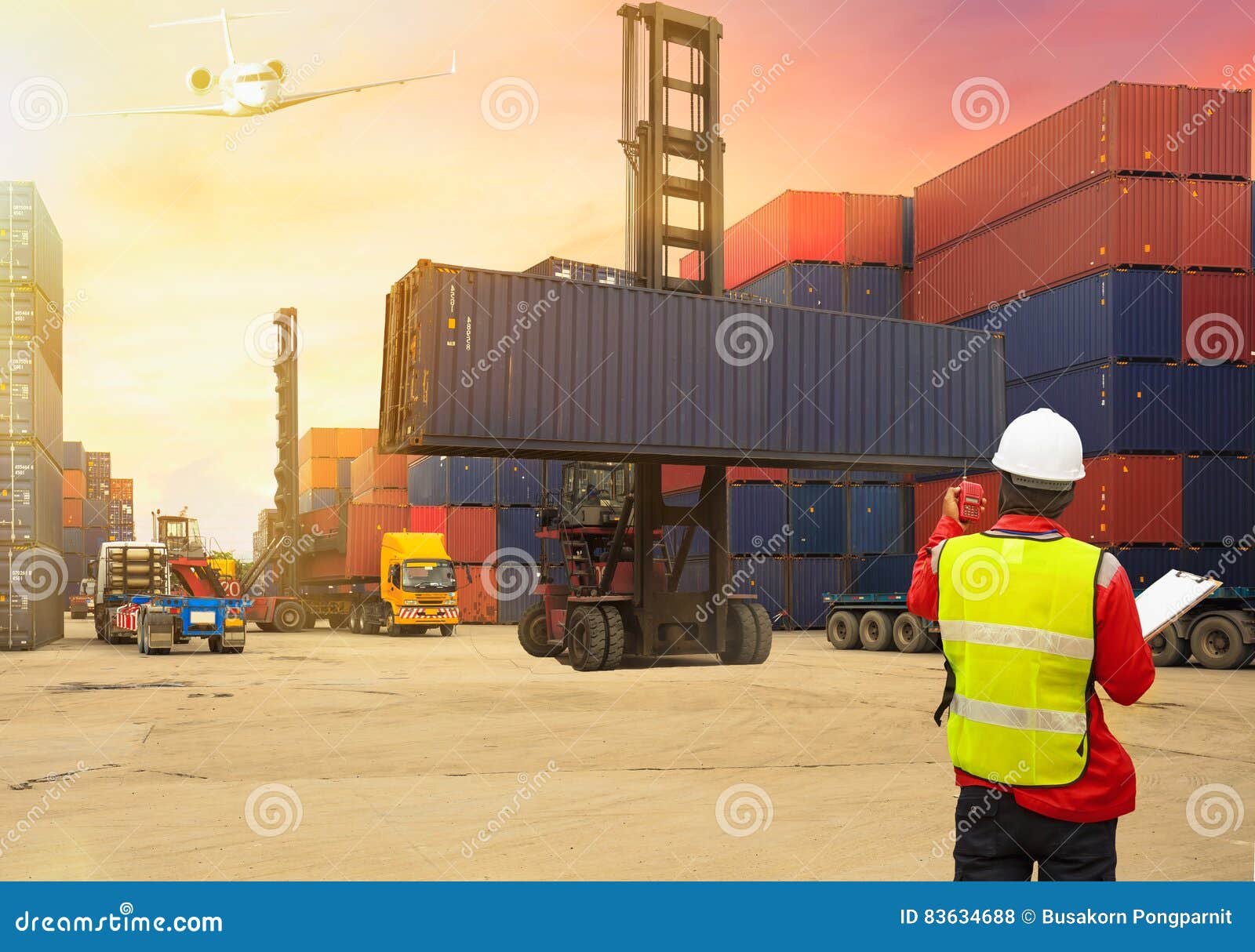 Loading Containers On A Container Ships, Port Cranes And Huge Ships ...