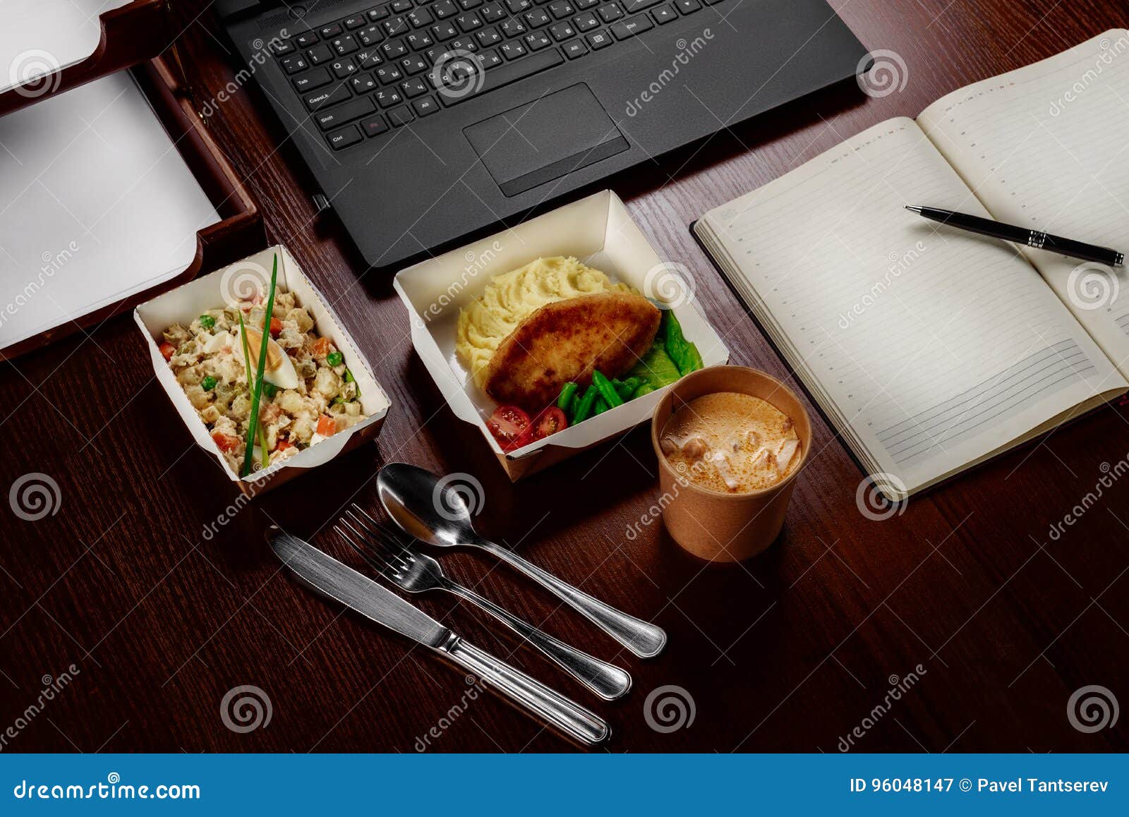 Business Lunch on the Desktop of Your Computer Stock Image - Image of ...