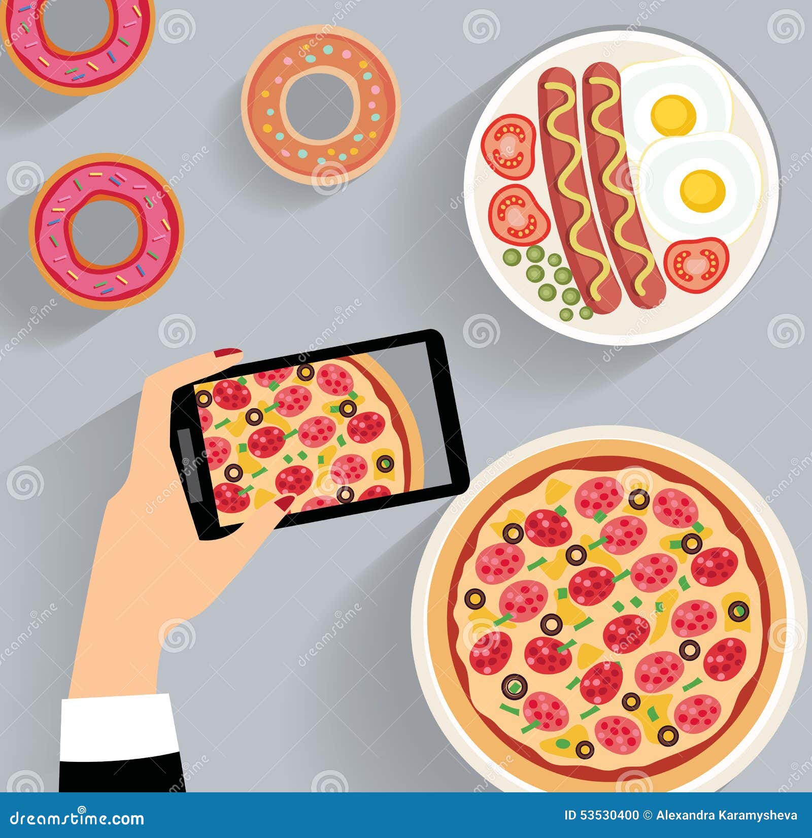 Lunch Top View. Cartoon People Having Dinner At Home Or In Restaurant ...