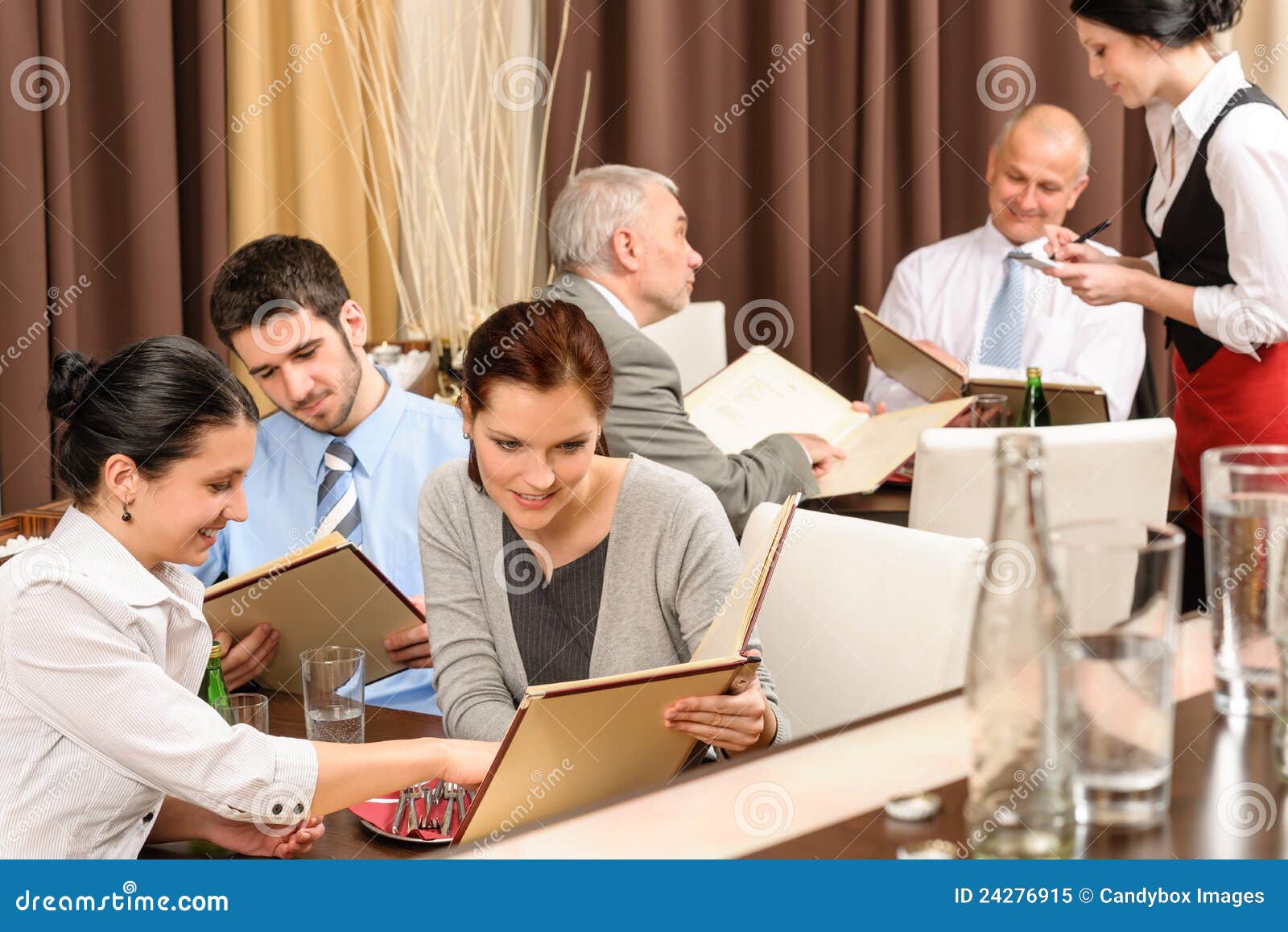 Business Lunch Executives Looking Menu Restaurant Stock Image - Image ...