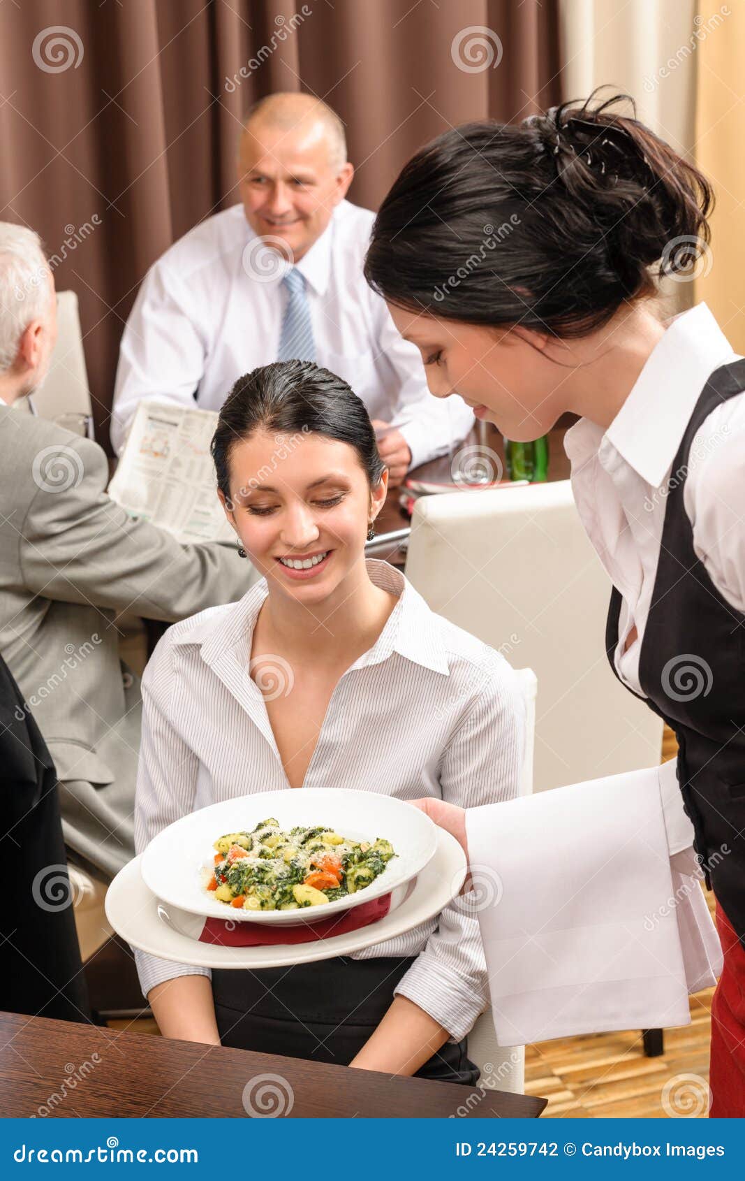 Business Lunch Restaurant Waitress Serving Woman Stock Photo - Image of ...