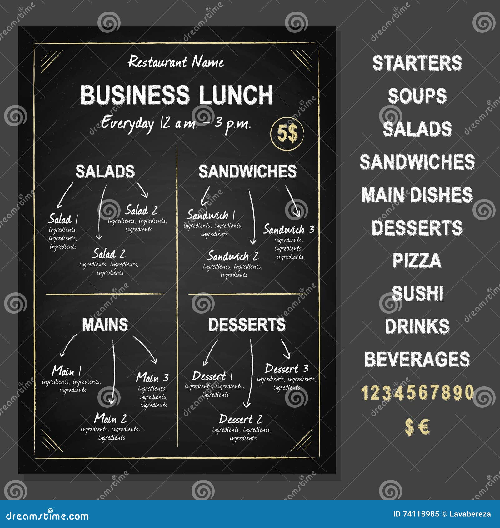 Business Lunch Template on Chalkboard Stock Vector - Illustration of ...