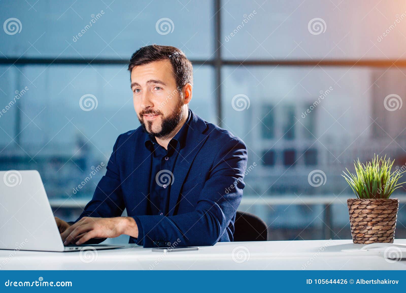 Business Man or Accountant Working on Laptop Computer with Business ...