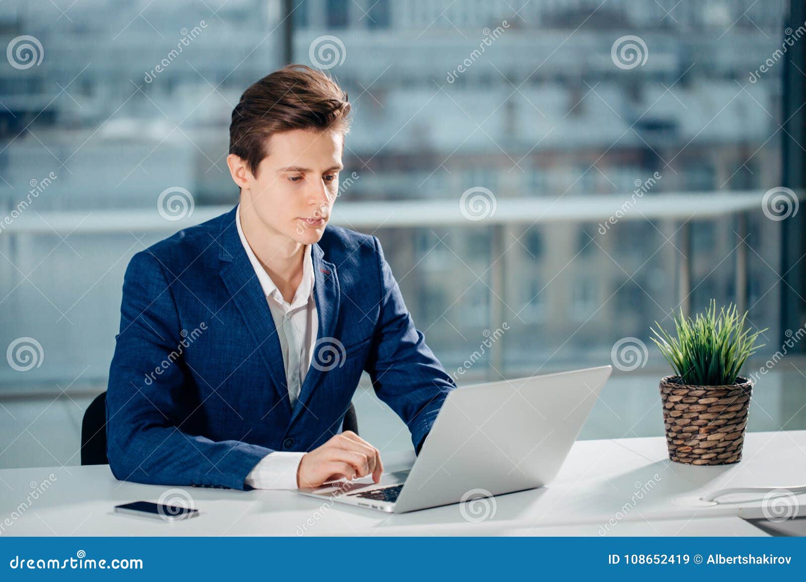 Business Man or Accountant Working on Laptop Computer with Business ...