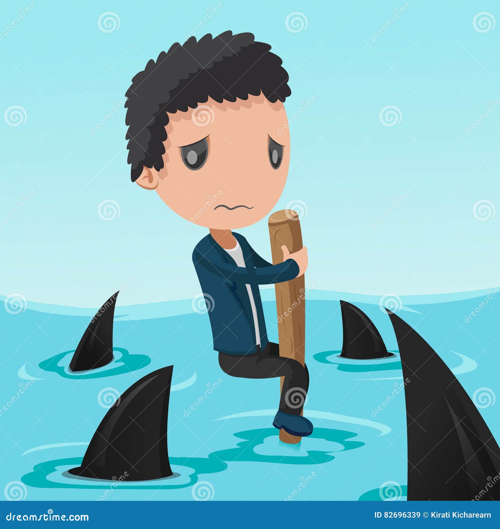 Business Man Afraid Shark Sea Vector Stock Illustration - Illustration ...