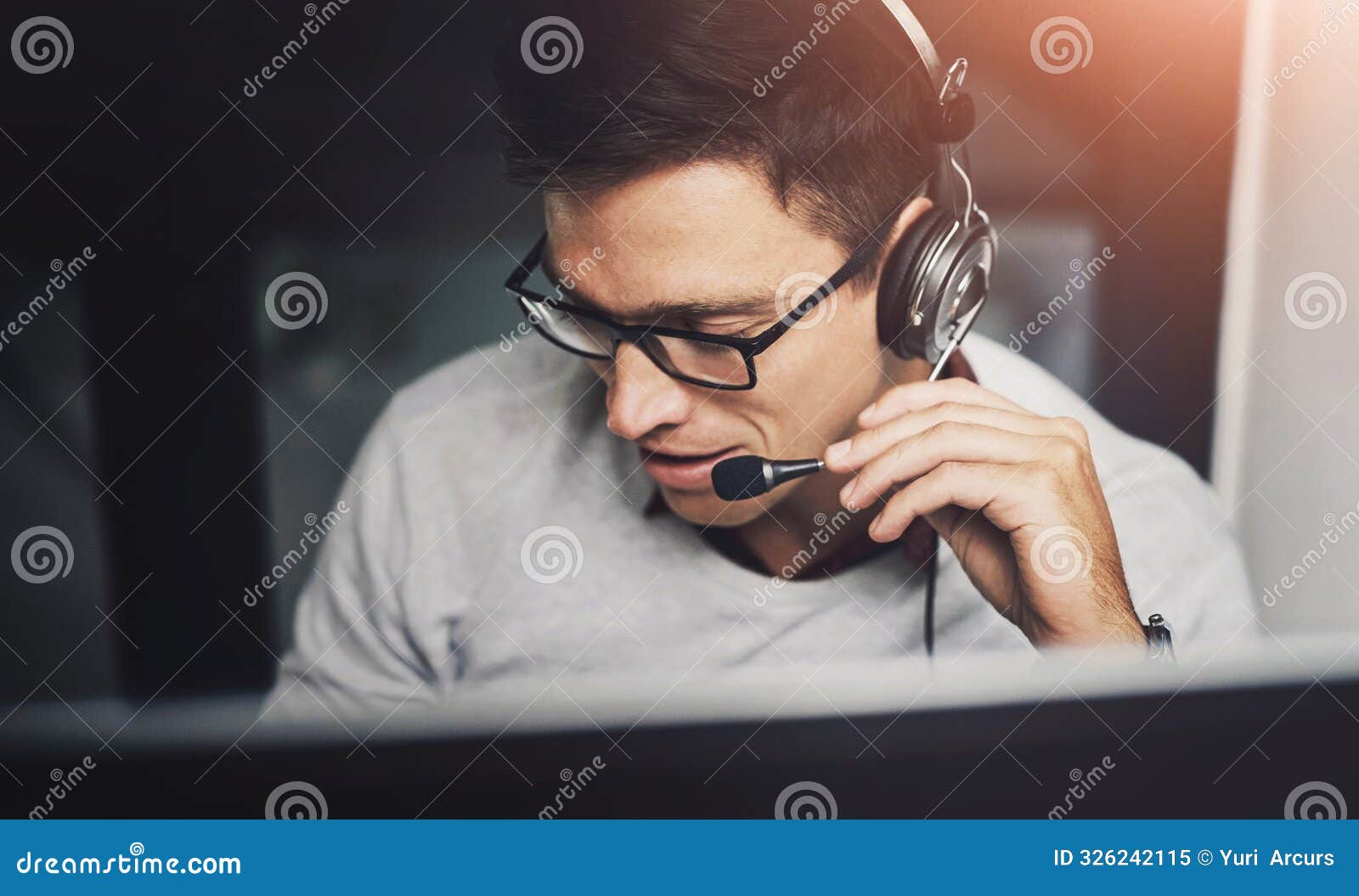 Business Man, Agent and Night Call Center for Customer Support, Helping ...