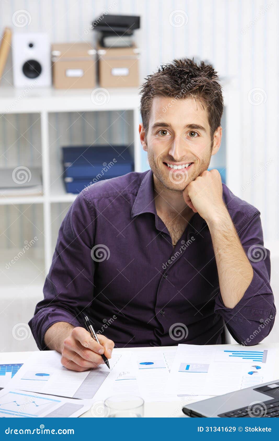 Business Man Analyzing Financial Data Stock Image - Image of smiling ...