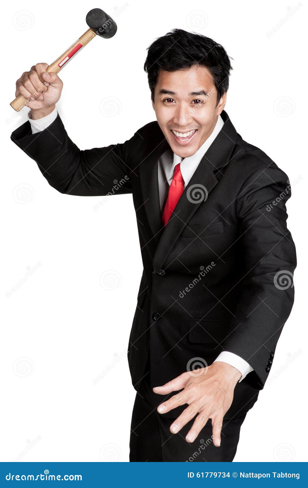 Business Man Asian Hold Hammer in Suit Stock Photo - Image of punch ...