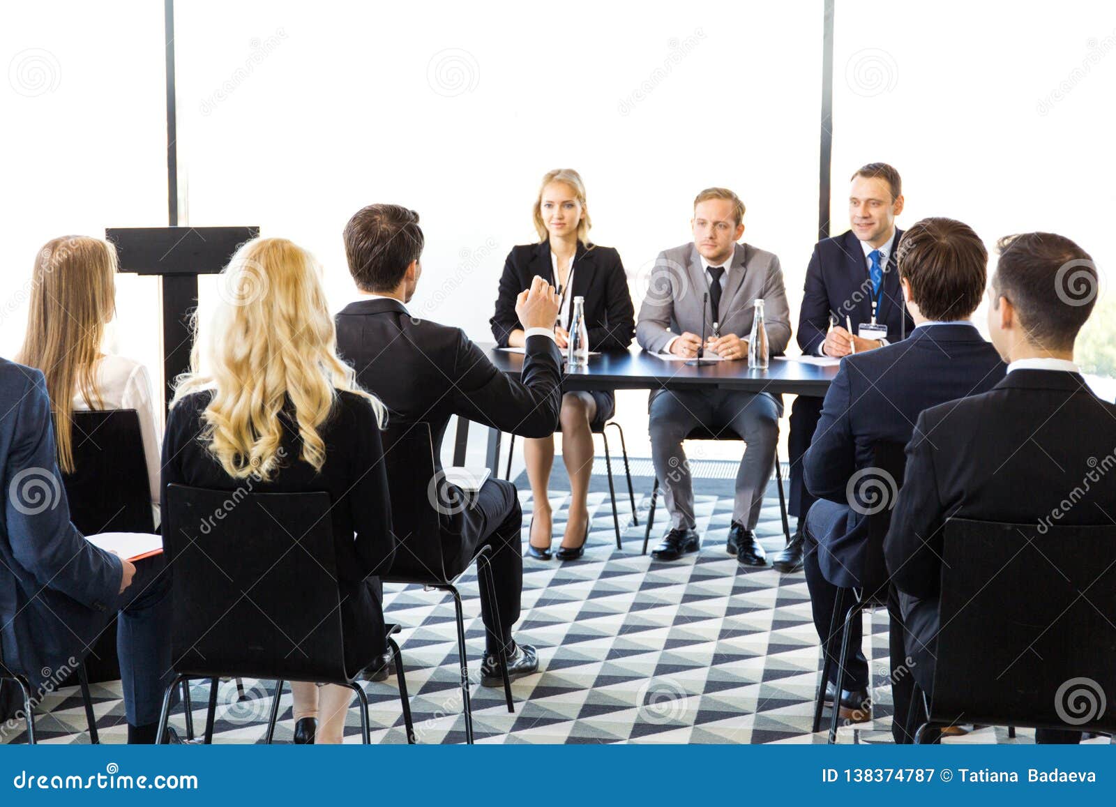 Business Man Asking Question at Seminar Stock Image - Image of hand ...