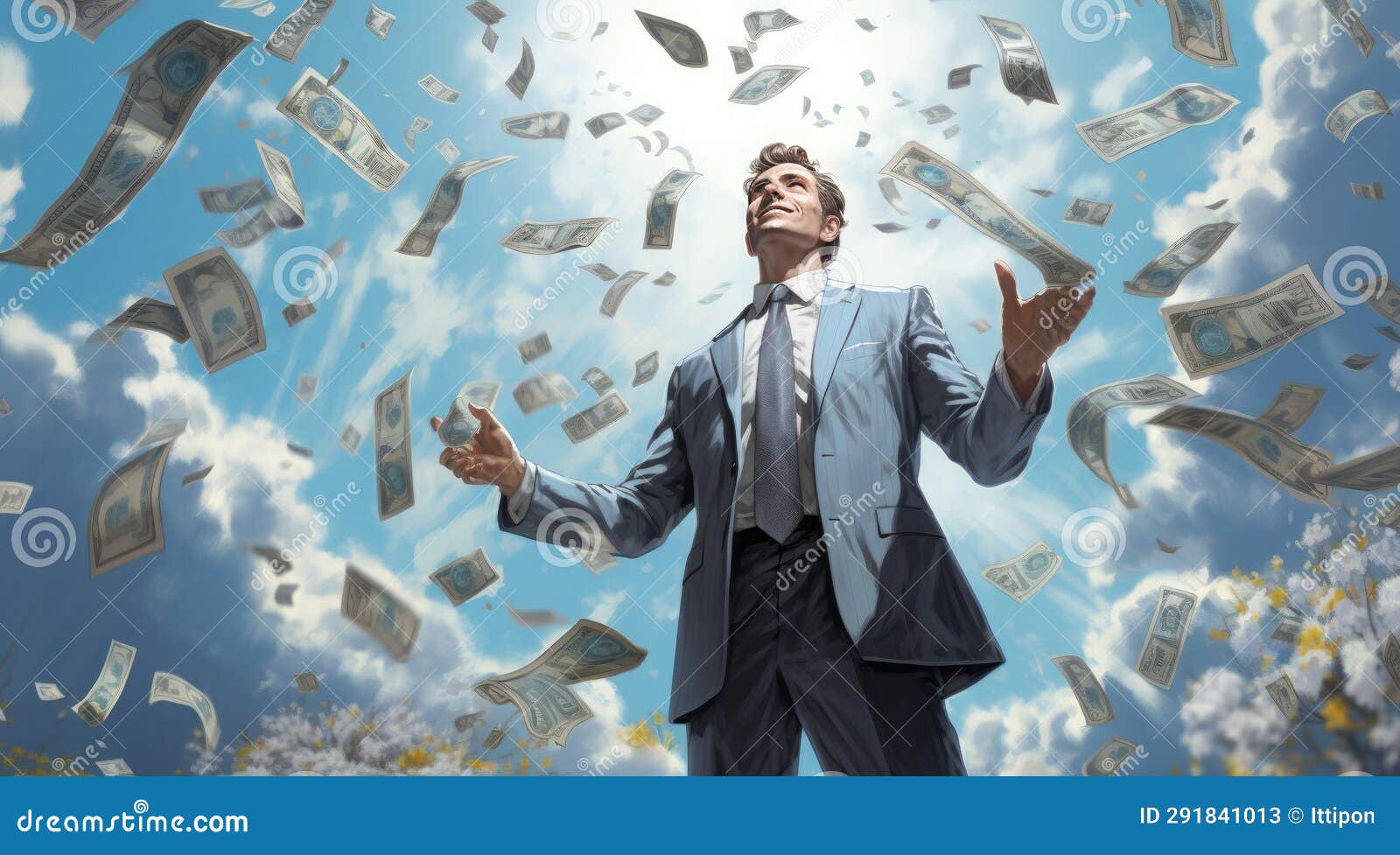 Business Man Banknote Falling from Sky Stock Illustration ...
