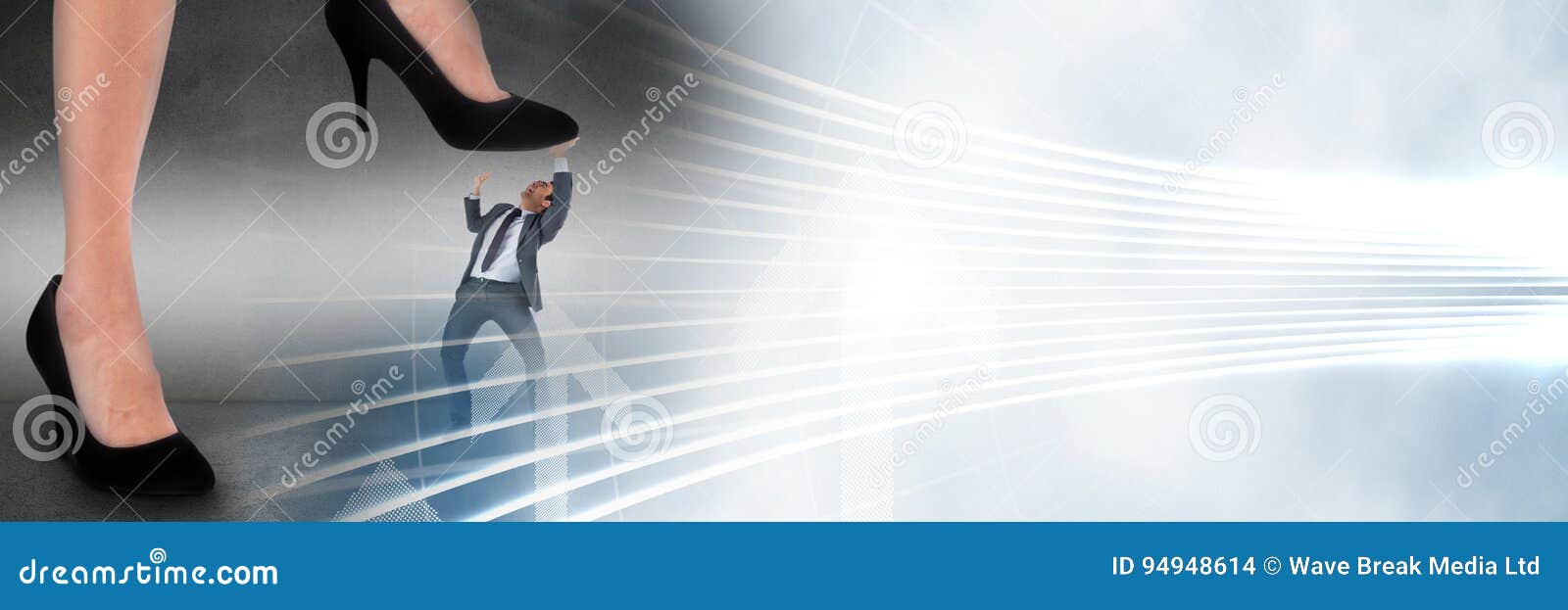 Business Man Being Stepped on by Giant Feet and White Interface ...