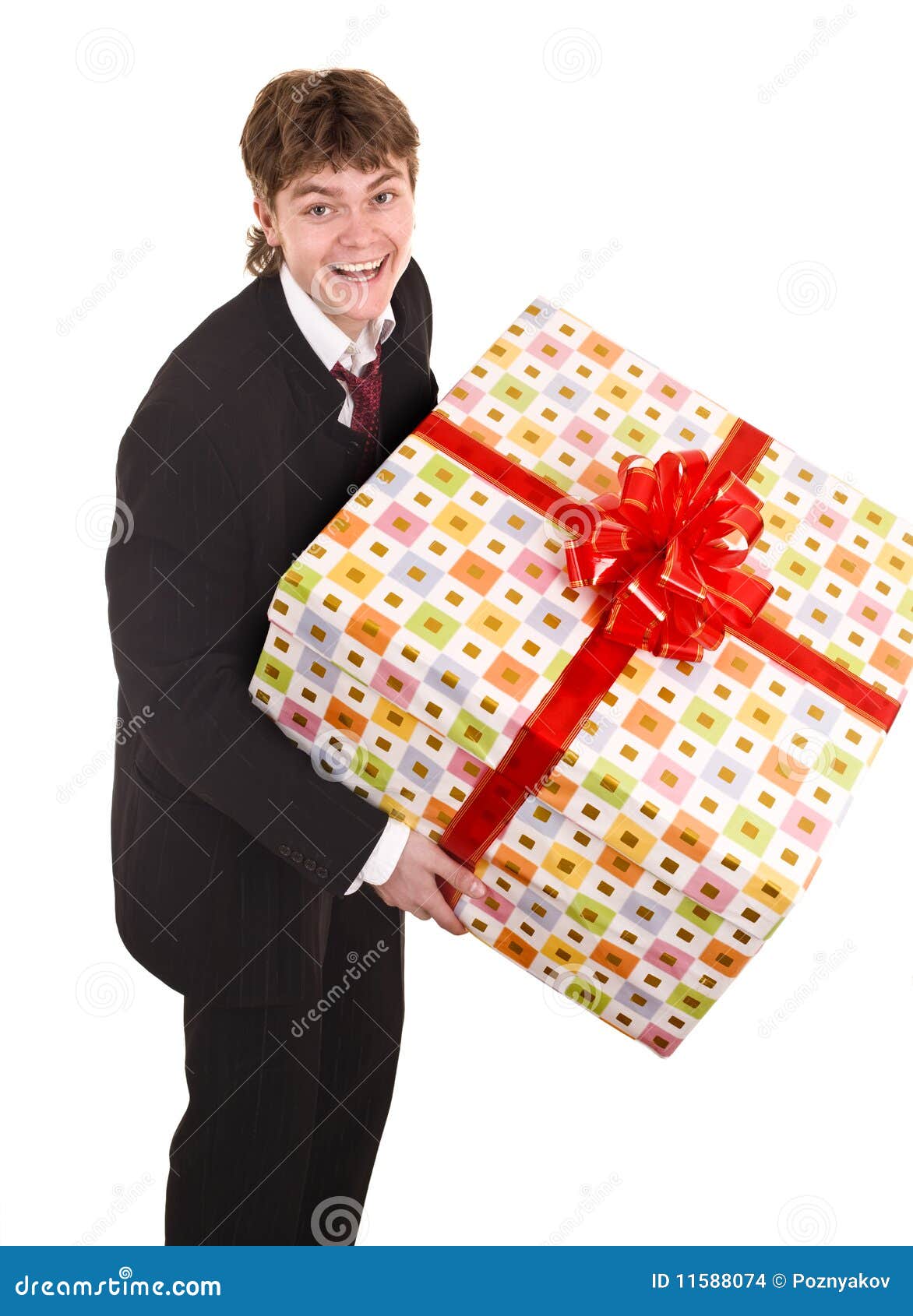 Business Man with Big Gift Box. Stock Photo - Image of ideas ...