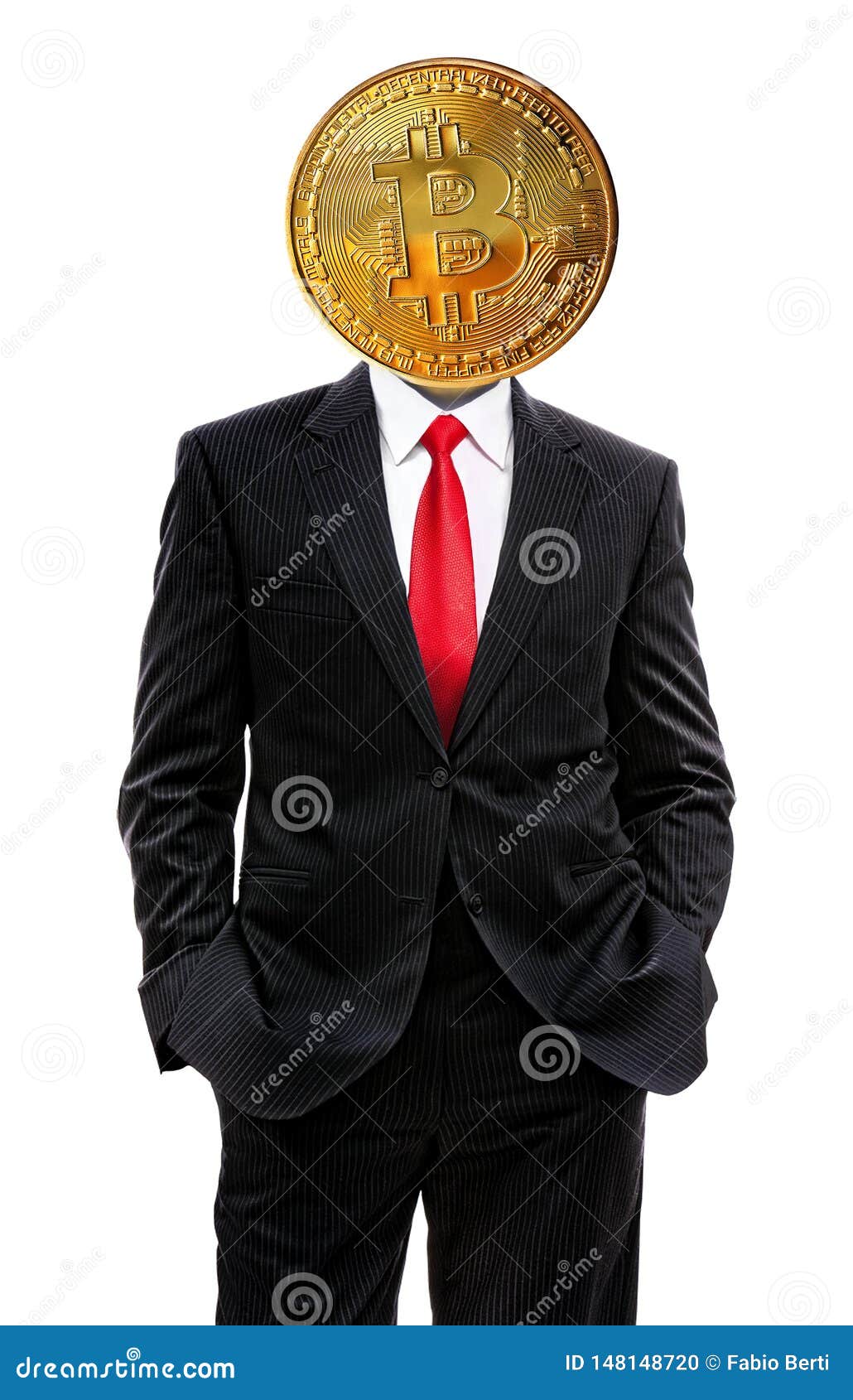 Business man with bitcoin stock illustration. Illustration of online ...