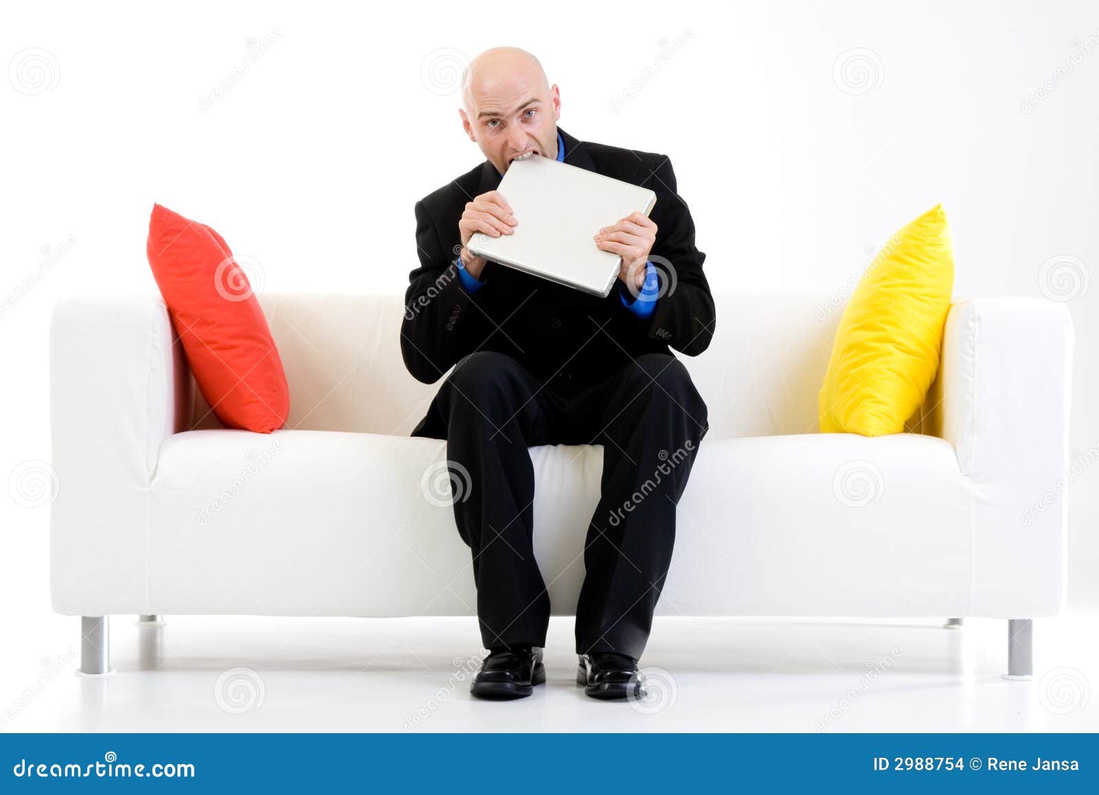 Business man biting laptop stock photo. Image of computer - 2988754