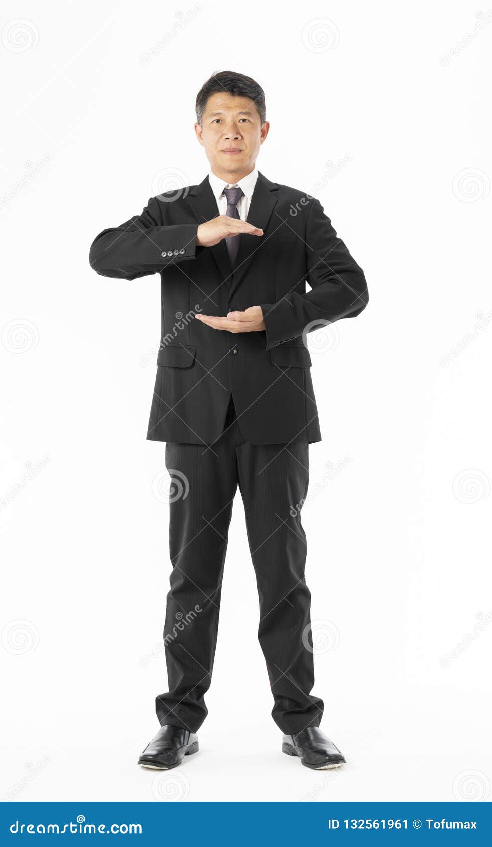 Business Man in Black Suit Standing and Open Hand Stock Image - Image ...