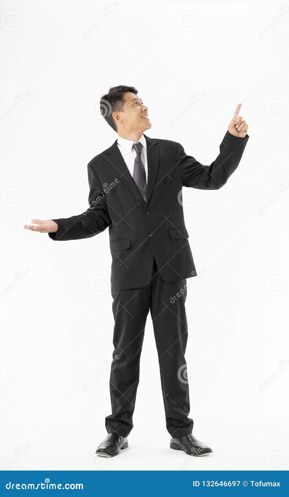 Business Man in Black Suit Standing and Open Hand Stock Image - Image ...