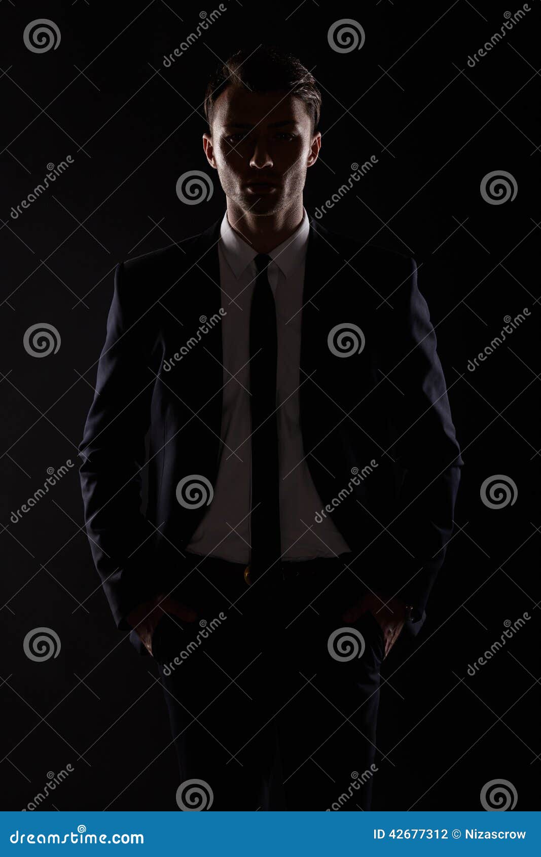 Business Man in Black Suite, Backlight Stock Photo - Image of office ...