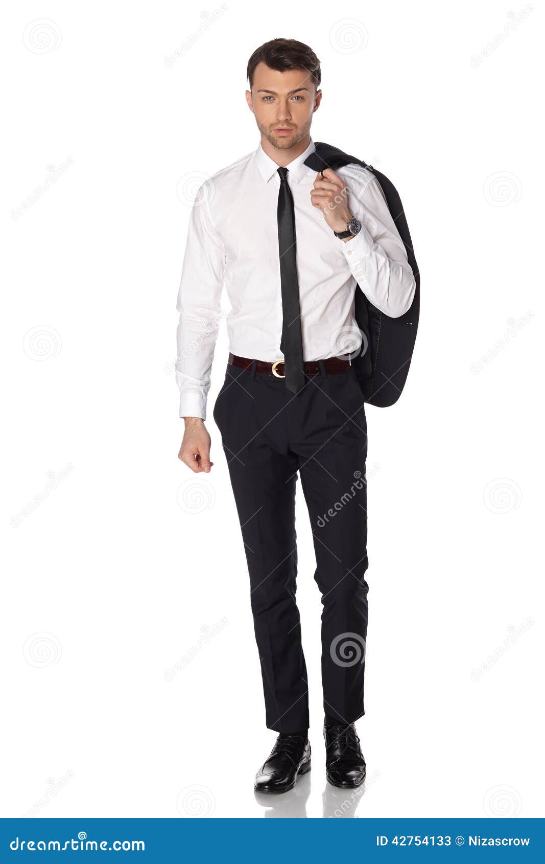Business Man in Black Suite on White Background Stock Image - Image of ...