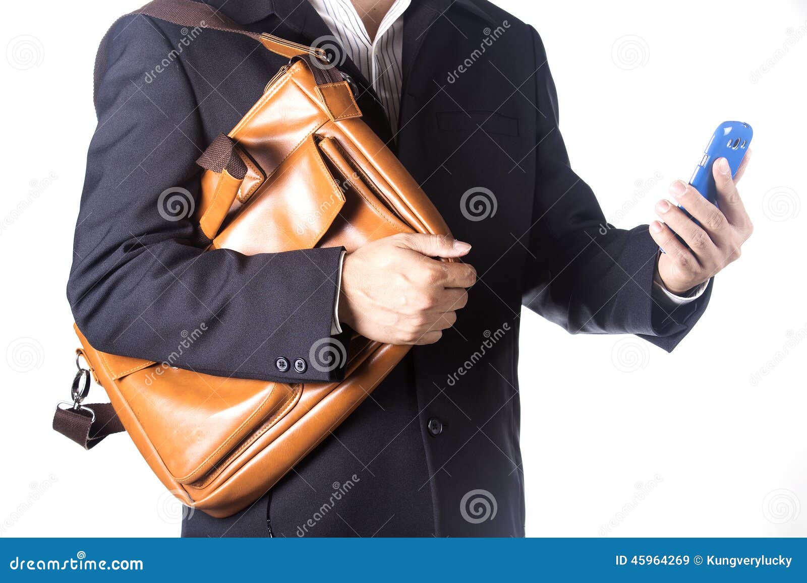 Business Man with Briefcase and Using Smartphone Stock Image - Image of ...
