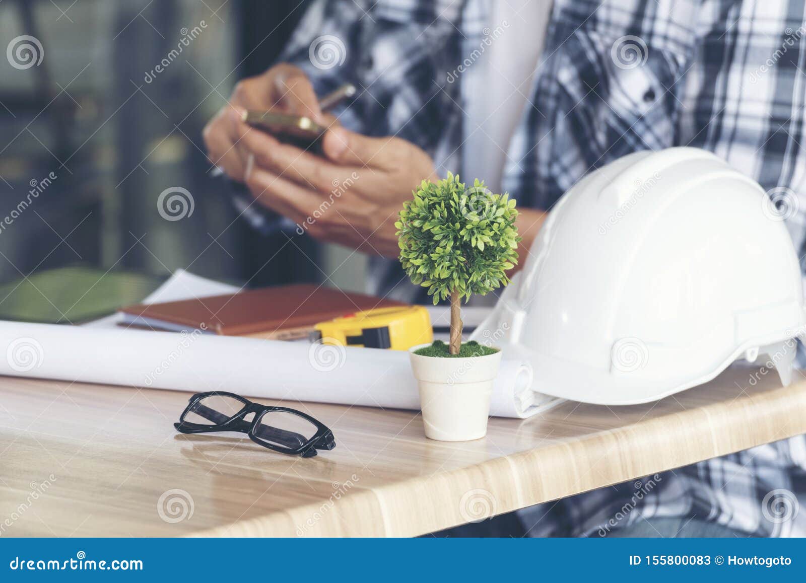 Business Man Building Contractor Using Smart Phone. Architect Interior ...