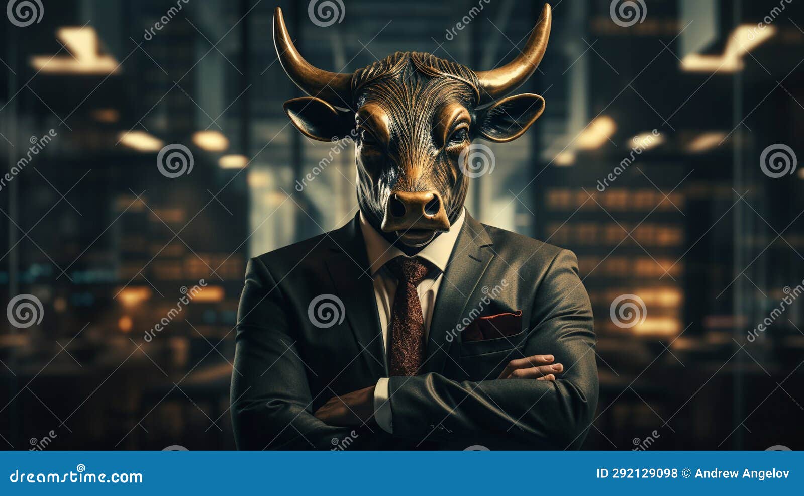 Business Man with Bull Head Stock Illustration - Illustration of crazy ...