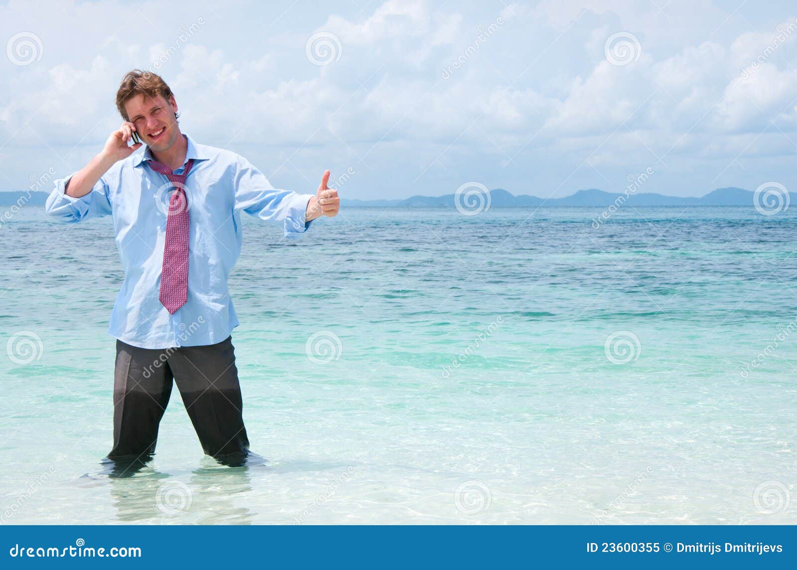 Business Man Calling by Cell Phone on the Beach Stock Image - Image of ...