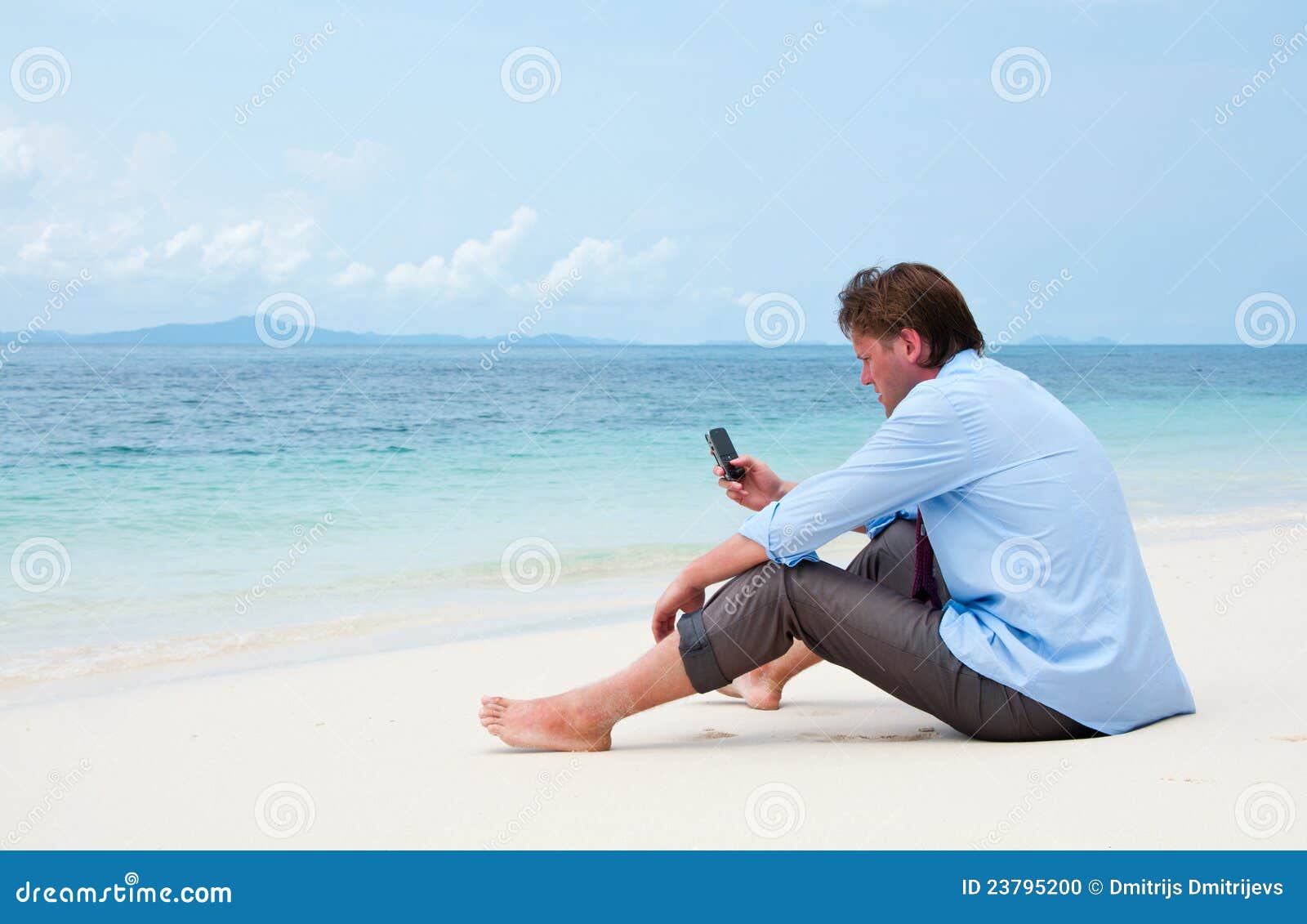 Business Man Calling by Cell Phone on the Beach Stock Photo - Image of ...