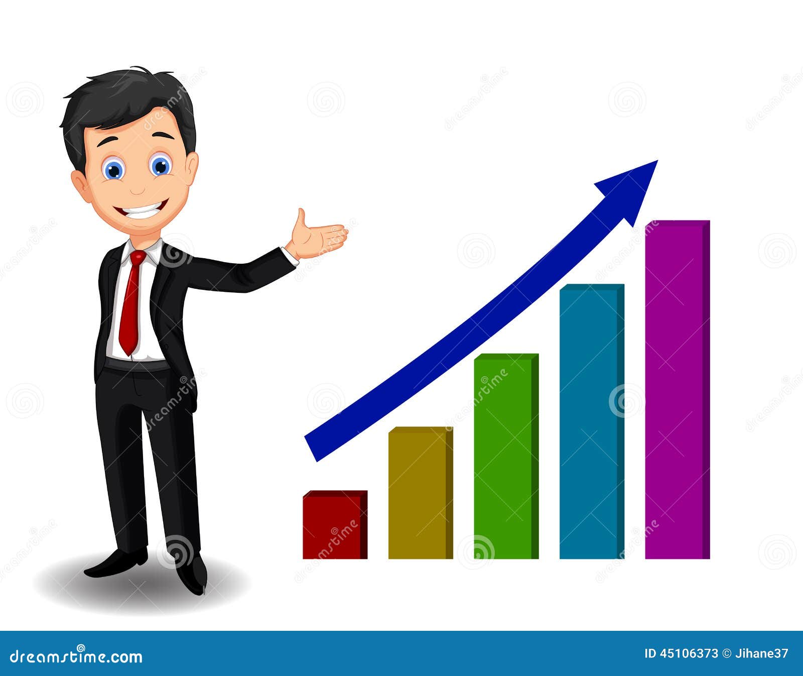 Business Man Cartoon Presenting with Graphic Stock Illustration ...