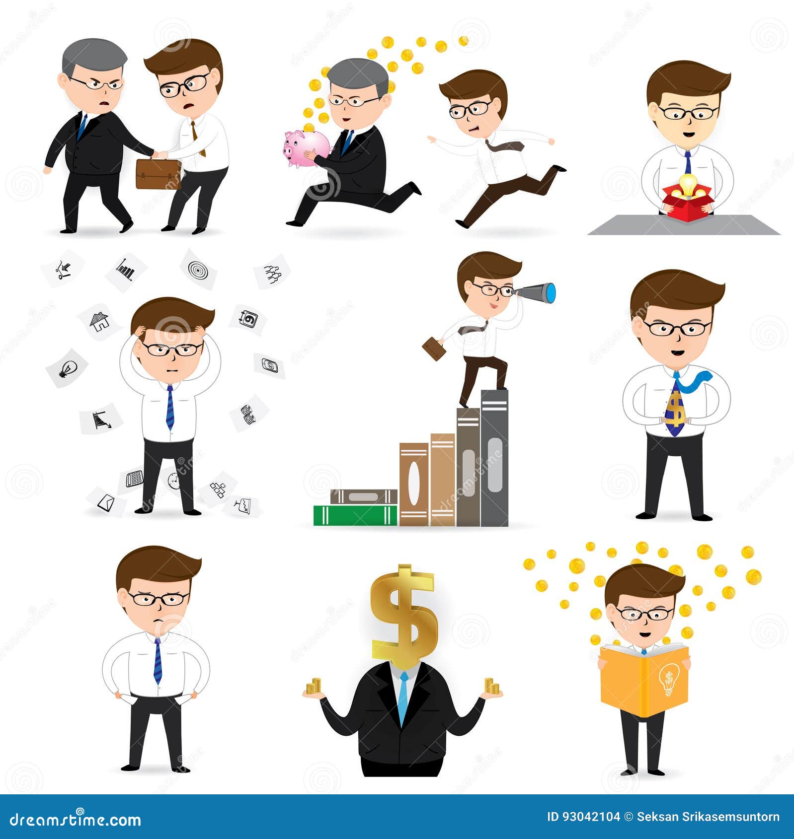Business man cartoon set stock vector. Illustration of happy - 93042104