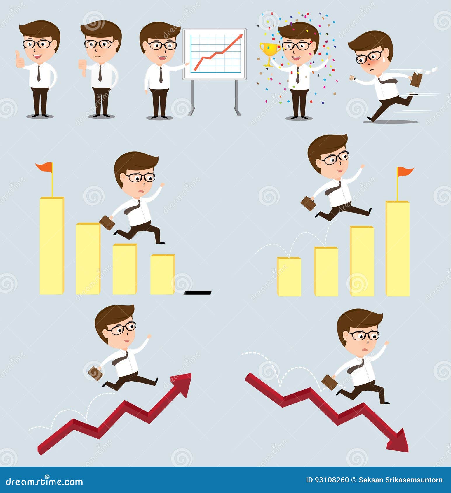 Business man cartoon set stock vector. Illustration of business - 93108260