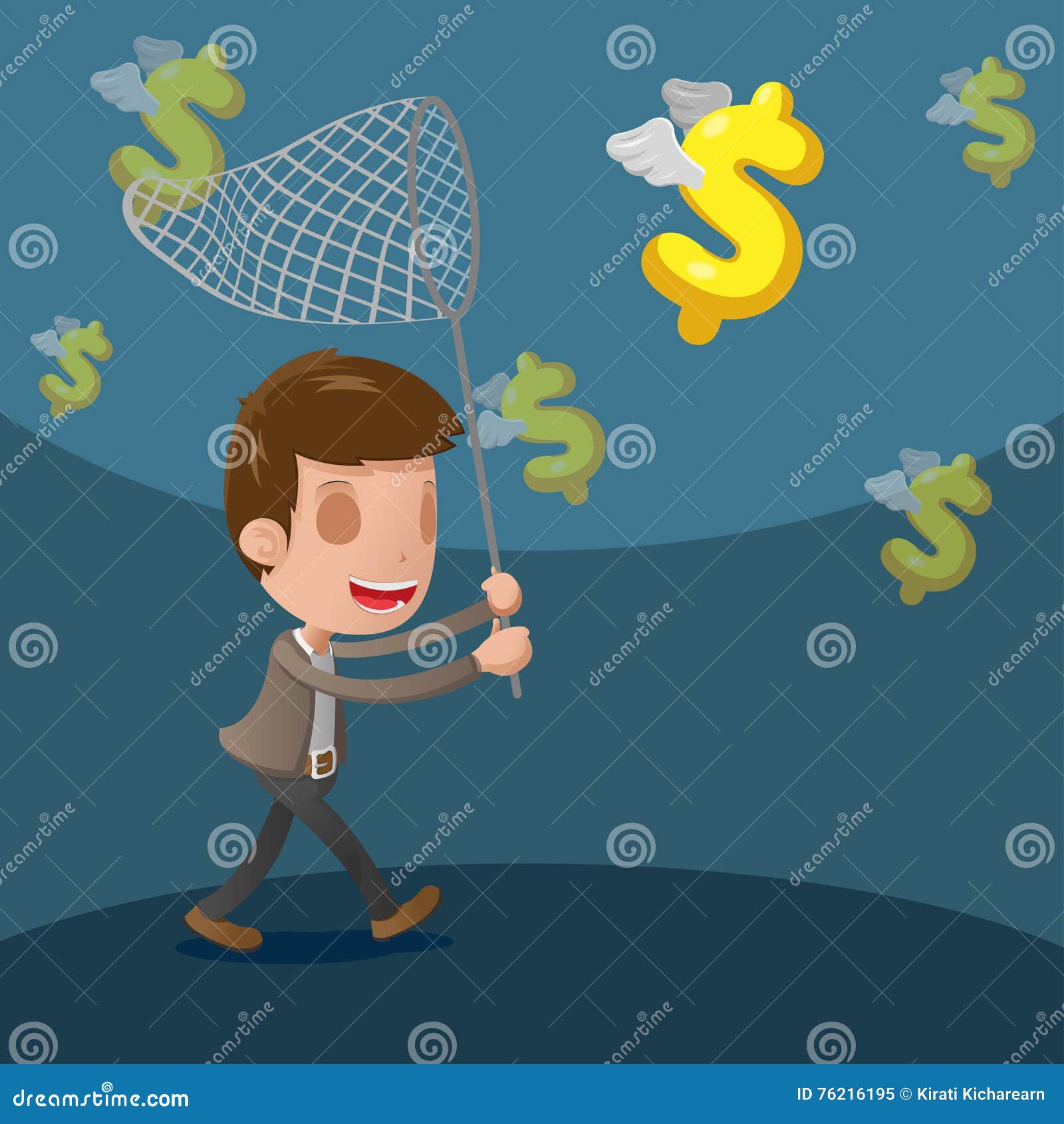 Business Man Catch Dollar Currency Stock Illustration - Illustration of ...