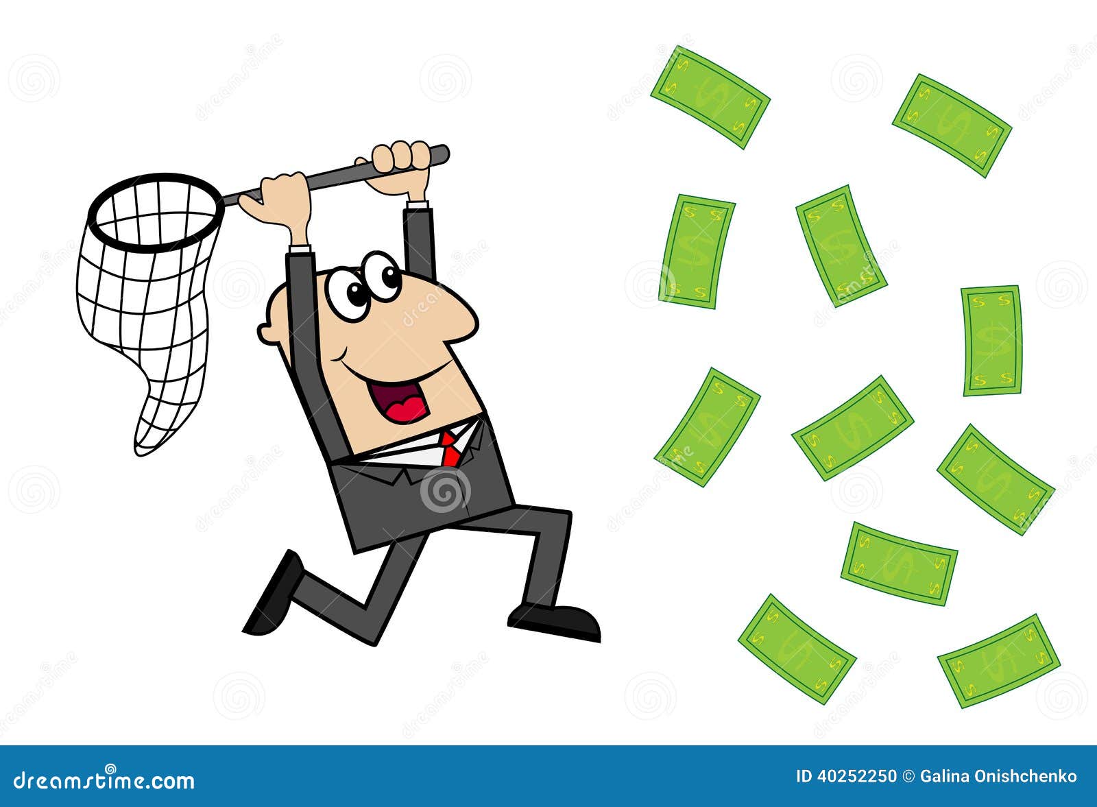 Business man catches money stock vector. Illustration of smile - 40252250