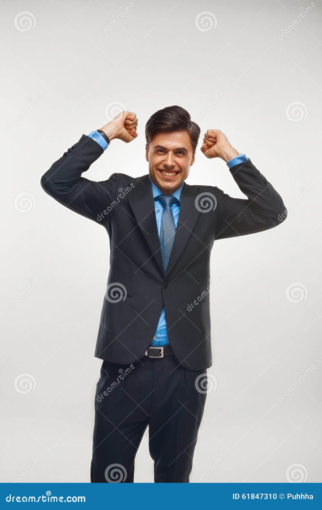 Business Man Celebrating Success Against White Background Stock Photo ...