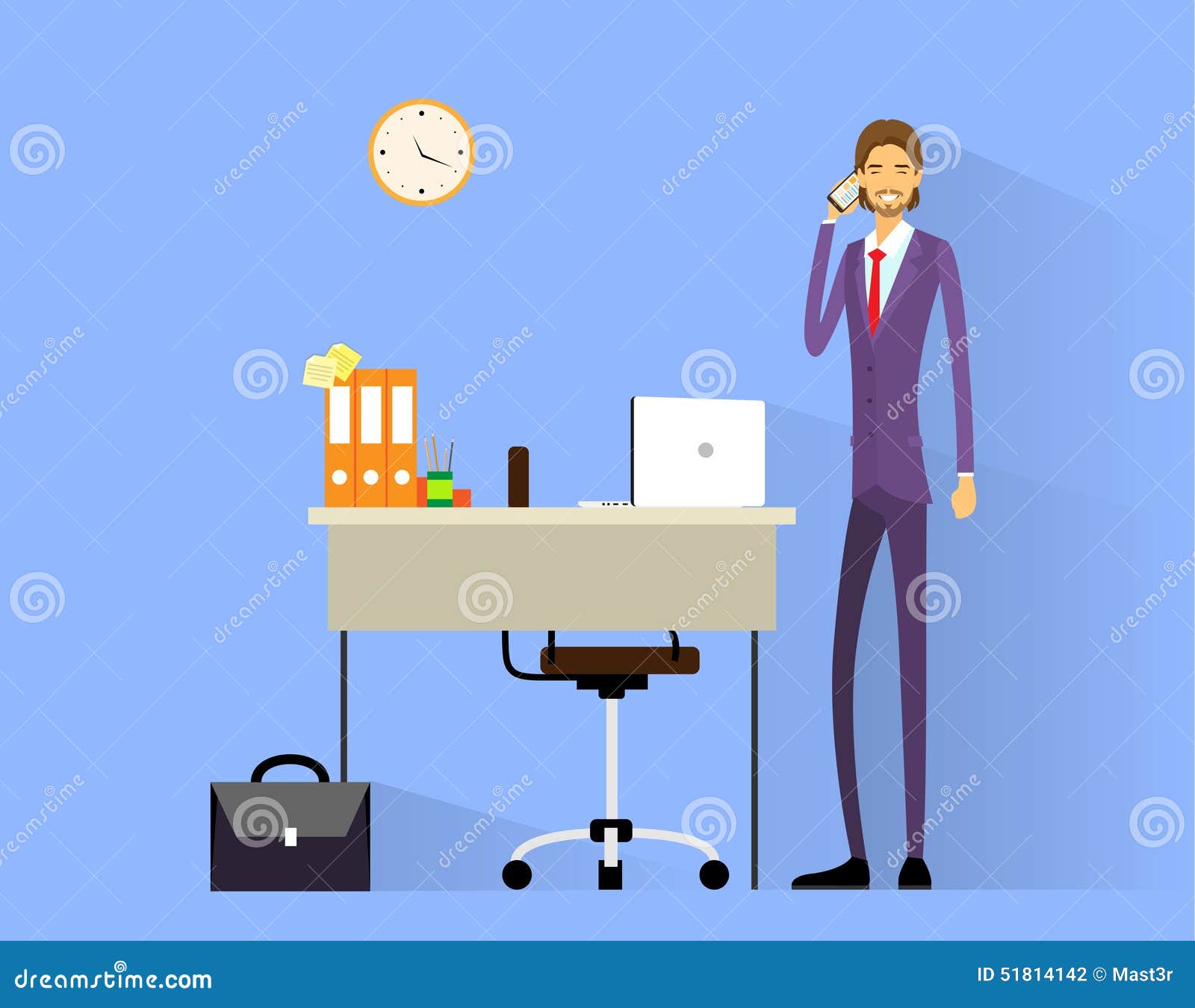 Business Man Cell Phone Call at Desk in Office Stock Vector ...
