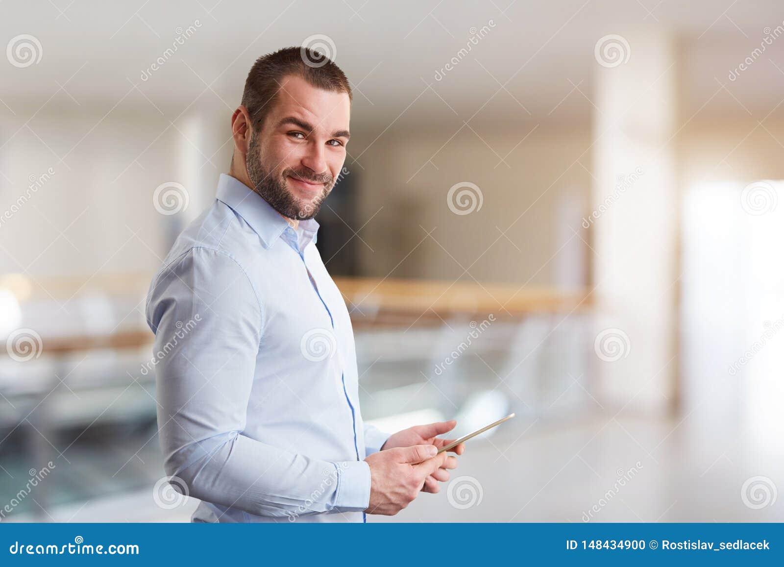 Man in the Business Center with Tablet Computer Stock Photo - Image of ...