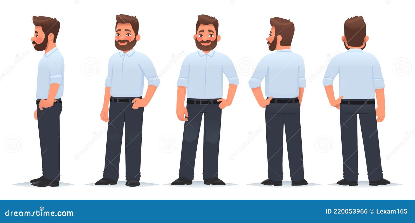 Business Man Character from Different Angles. View from the Front, Side ...