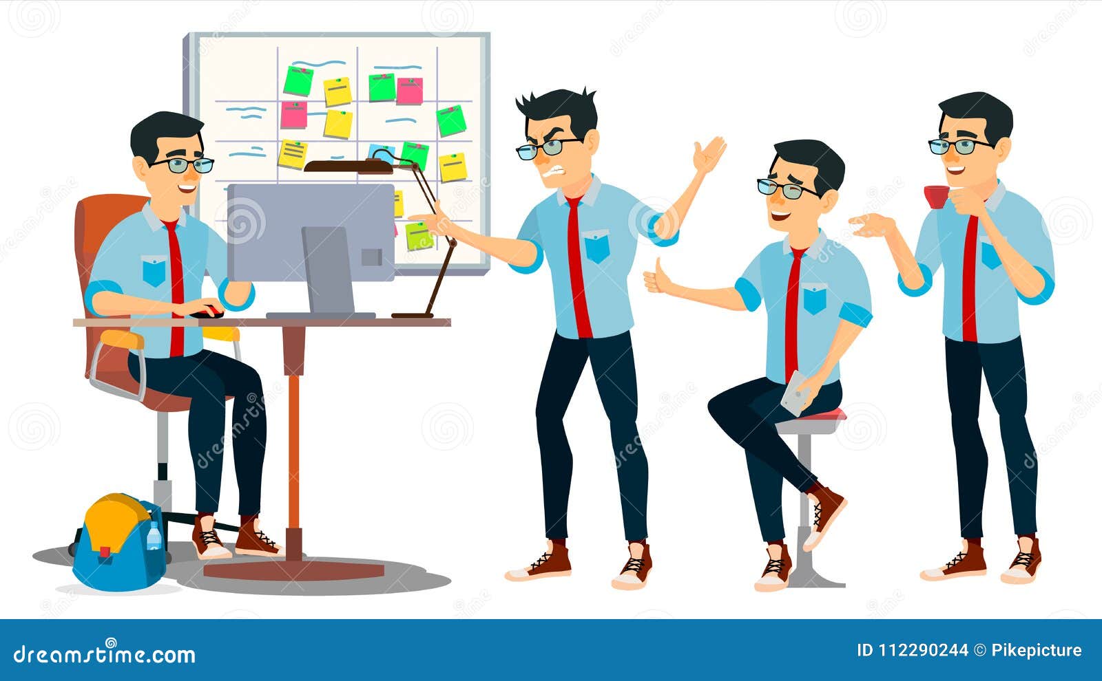 Business Man Character Vector. Working Asian, Man. Team Room. Asiatic ...