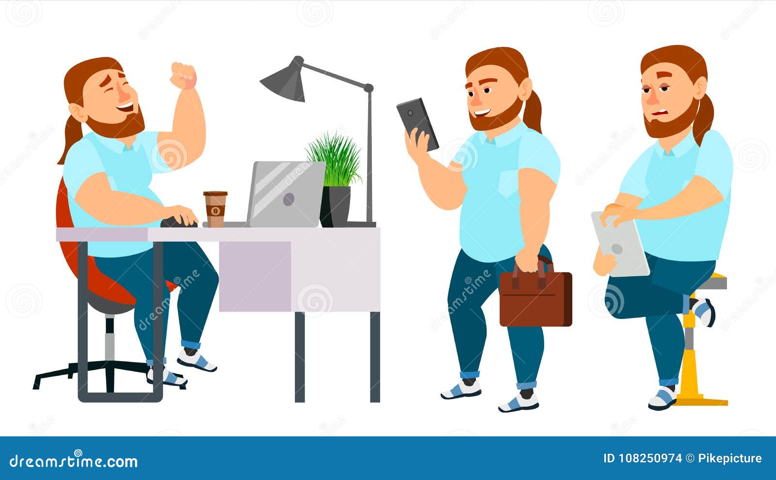 Business Man Character Vector. Working Man. Fat, Bearded. Environment ...