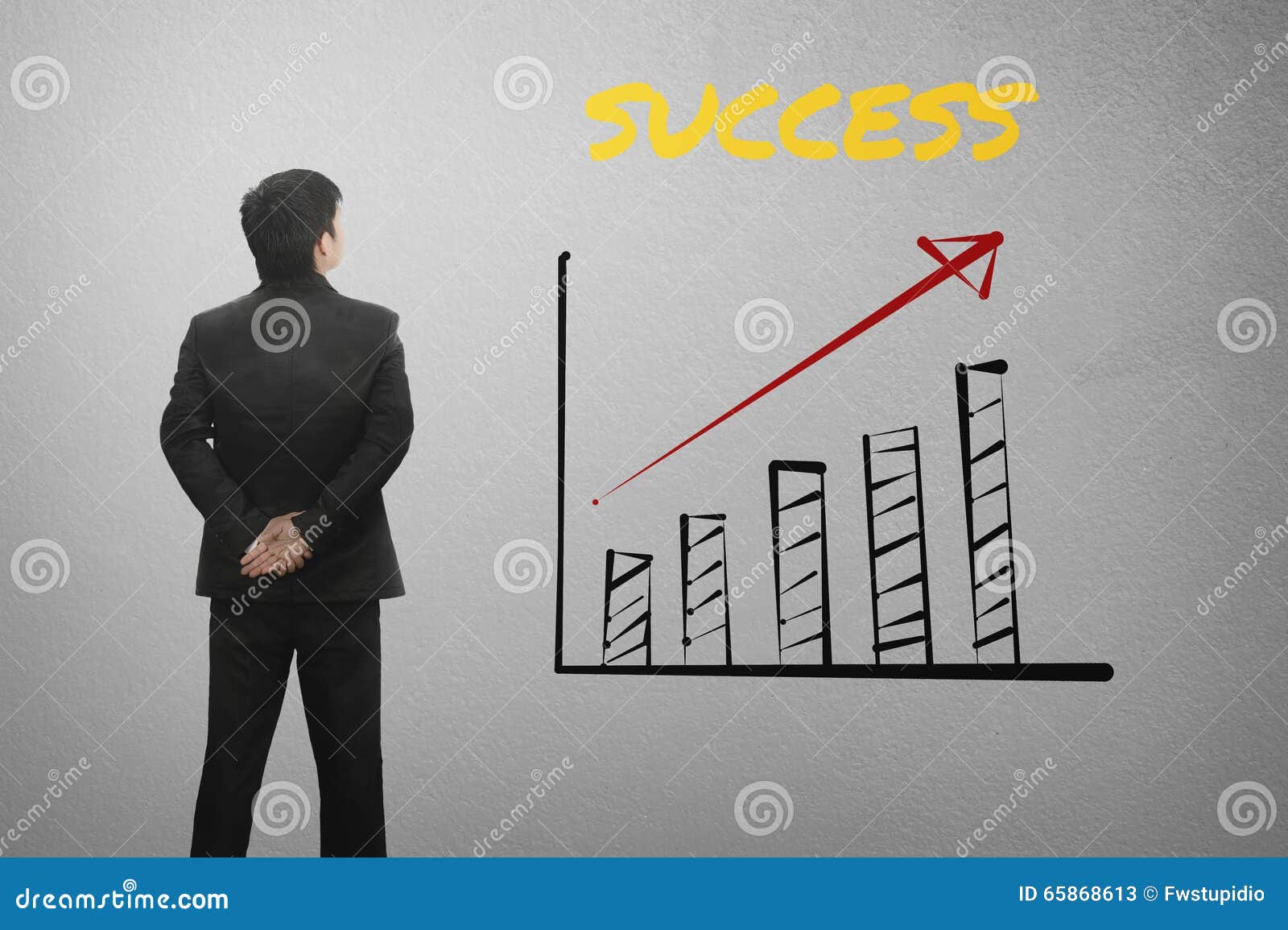 Business Man and Chart on Wall for His Plan Stock Image - Image of ...