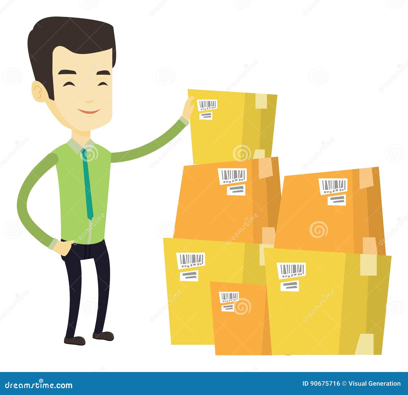 Business Man Checking Boxes in Warehouse. Stock Vector - Illustration ...