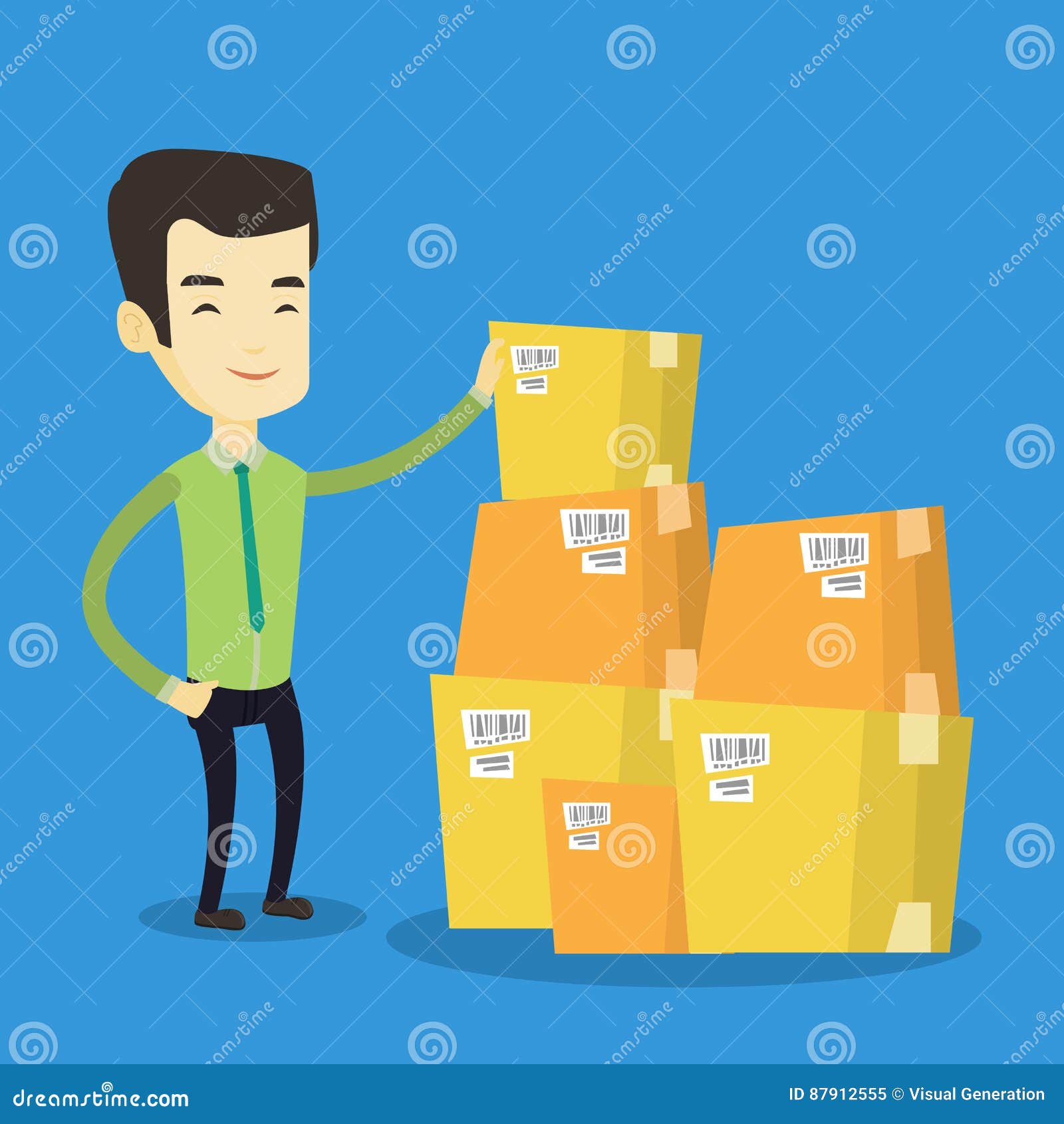 Business Man Checking Boxes in Warehouse. Stock Vector - Illustration ...