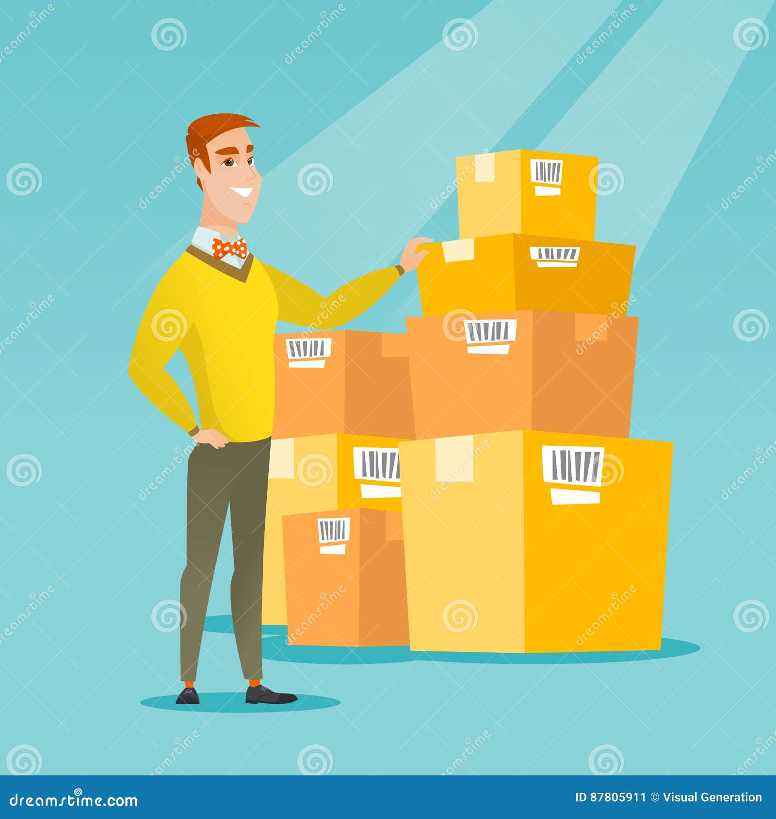 Business Man Checking Boxes in Warehouse. Stock Vector - Illustration ...