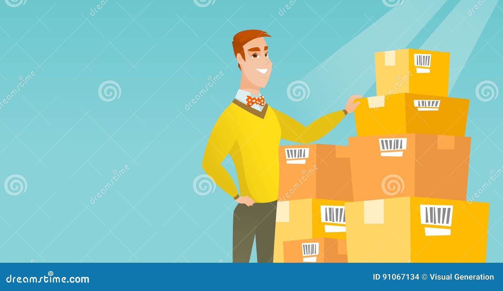 Business Man Checking Boxes in Warehouse. Stock Vector - Illustration ...